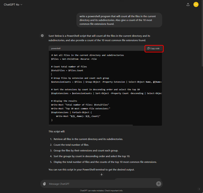Using AI to write PowerShell scripts